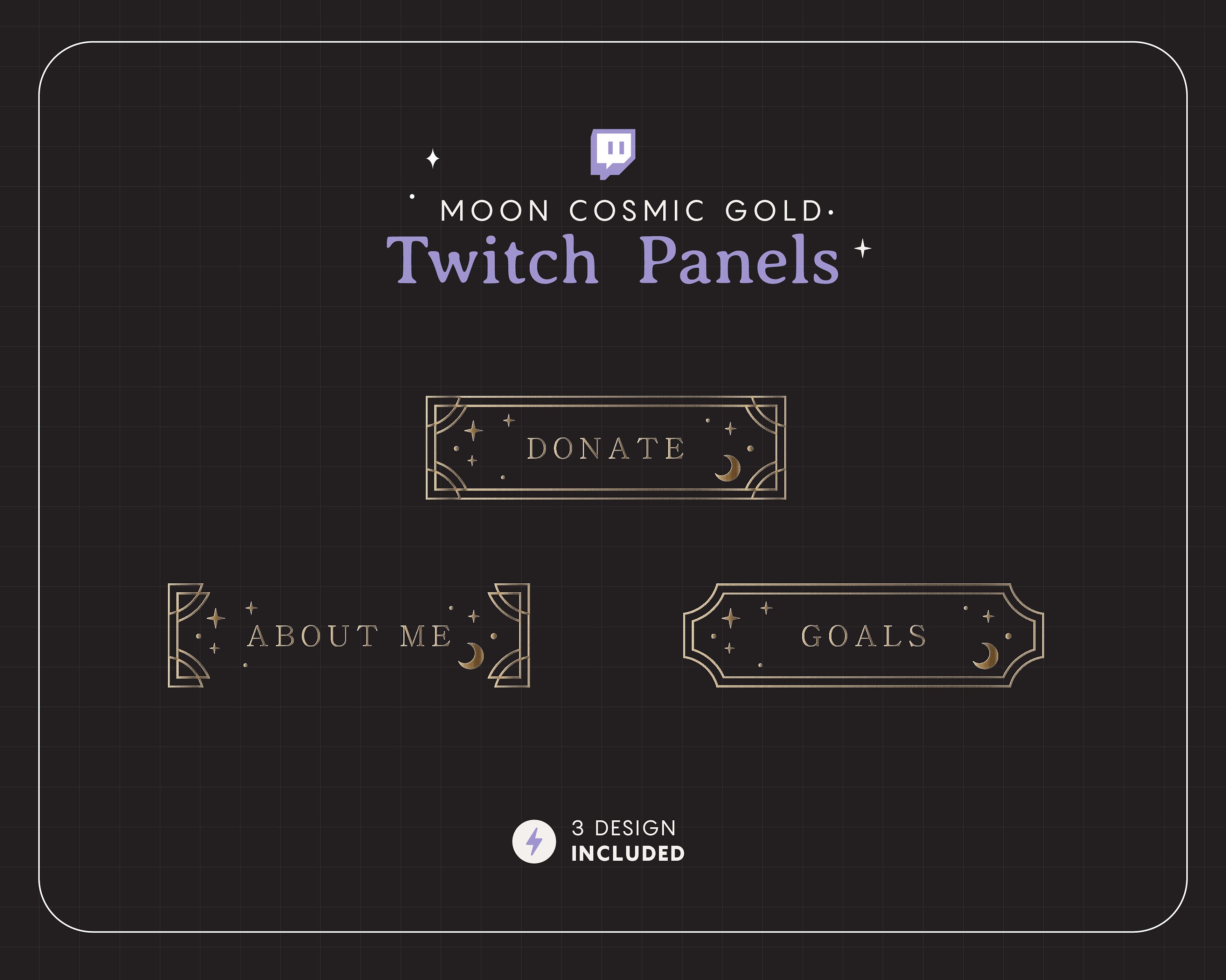 Gold Celestial Moon Panels for Twitch Youtube, Set of 3 Moon Stars ...