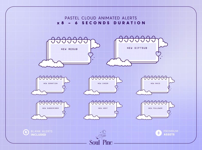 Pastel Purple Animated Twitch Alerts: Y2K Cloud Stationery - Etsy