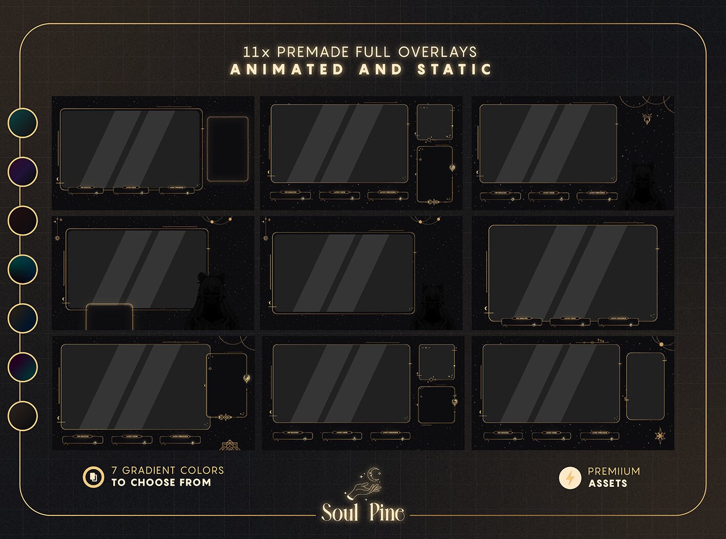 Astral Gold Stream Package, Glow TWITCH Overlay, Celestial YOUTUBE & Vtuber Asset, Starry Night ...