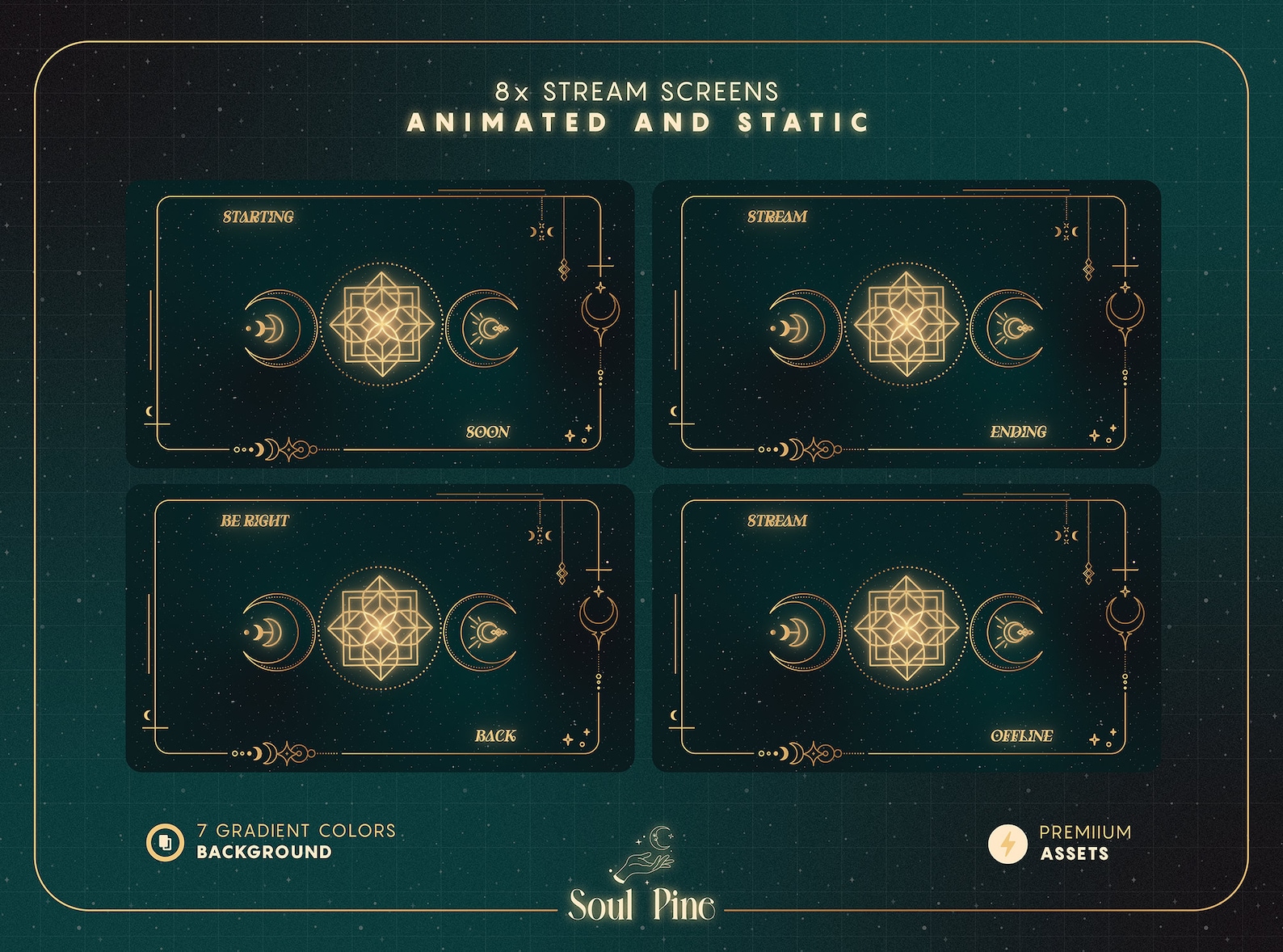 Deep Green Astral Gold Stream Package, Glow TWITCH Overlay, Celestial ...
