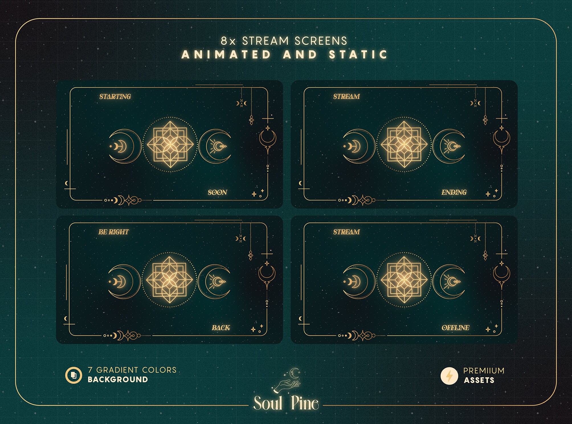 Deep Green Astral Gold Stream Package, Glow TWITCH Overlay, Celestial ...