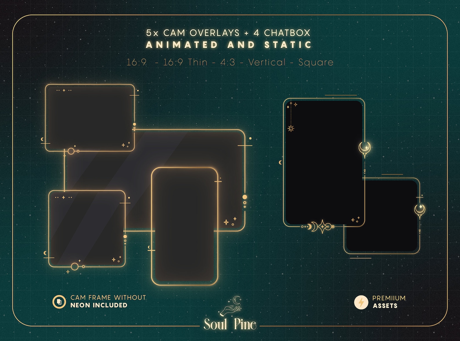 Deep Green Astral Gold Stream Package, Glow TWITCH Overlay, Celestial YOUTUBE & Vtuber Asset ...