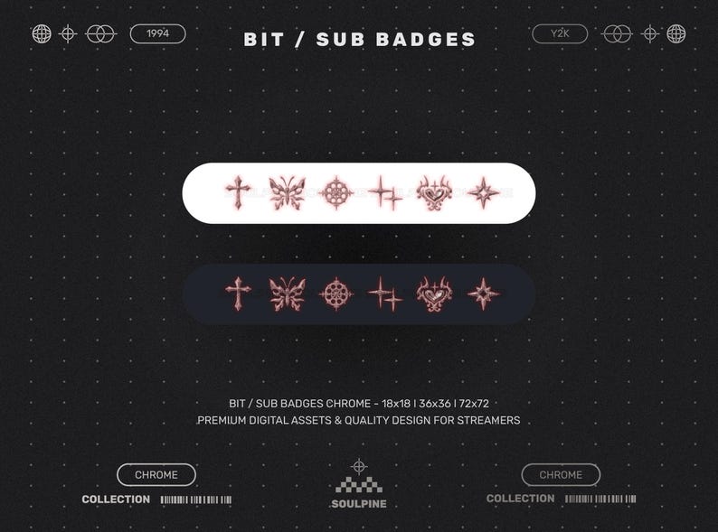 Red Gothic Chrome Twitch Sub & Bit Badges: Crimson Goth Badges Pack ...