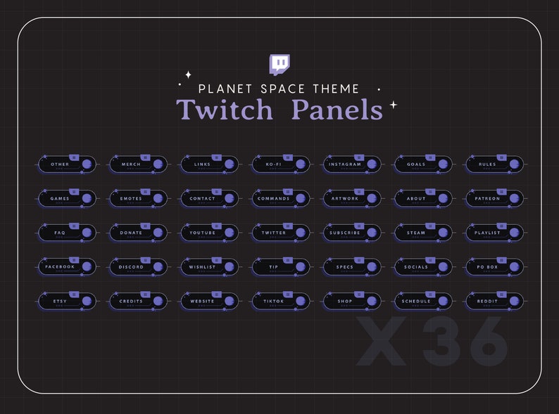 Planet Space Theme Twitch Panels, X36 Galaxy Cosmos Twitch Panel, Dark ...