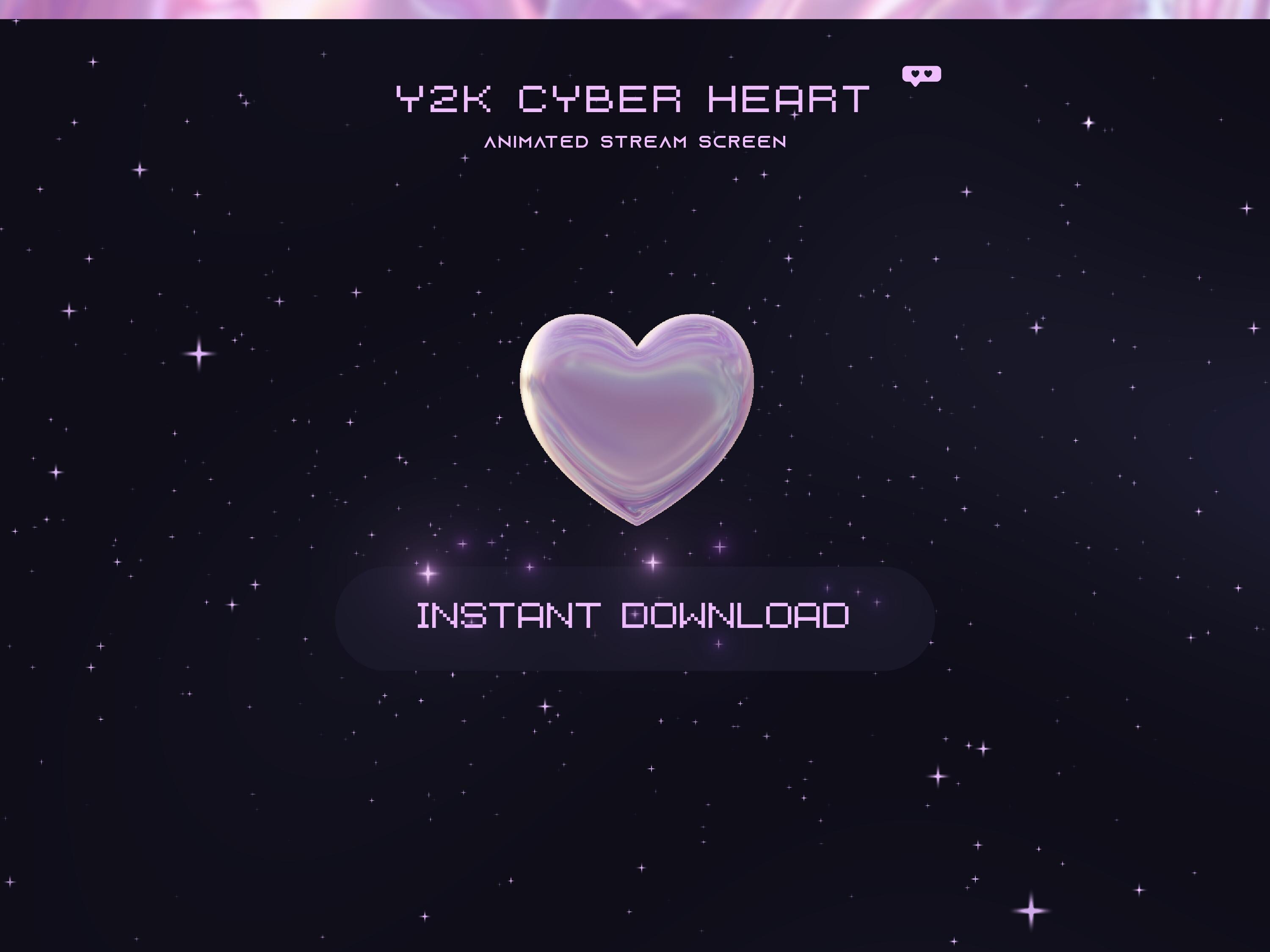 Cyber Heart Y2K Animated Stream Screen : 3D Iridescent Heart, Liquid ...