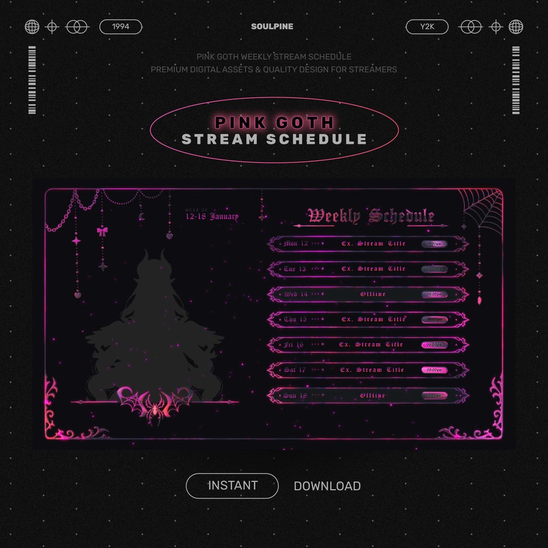 Pink Gothic Stream Schedule Template: Vtuber Twitch Weekly Planner ...