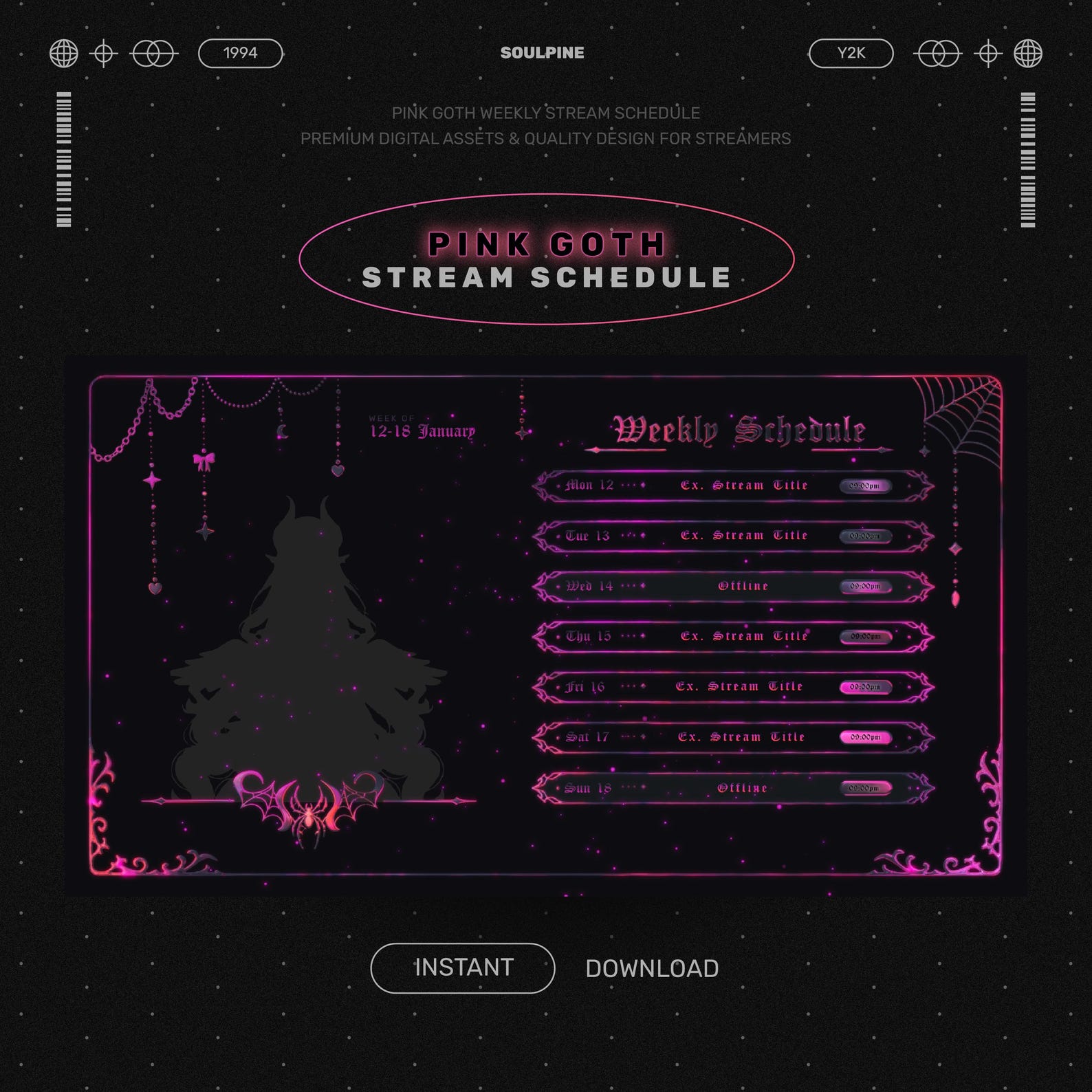 Pink Gothic Stream Schedule Template: VTuber Twitch Weekly Planner ...