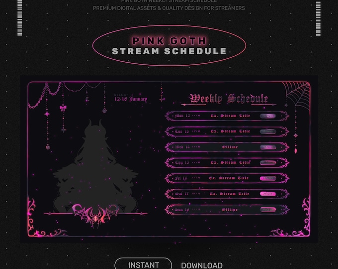 Pink Gothic Stream Schedule Template: VTuber Twitch Weekly Planner ...