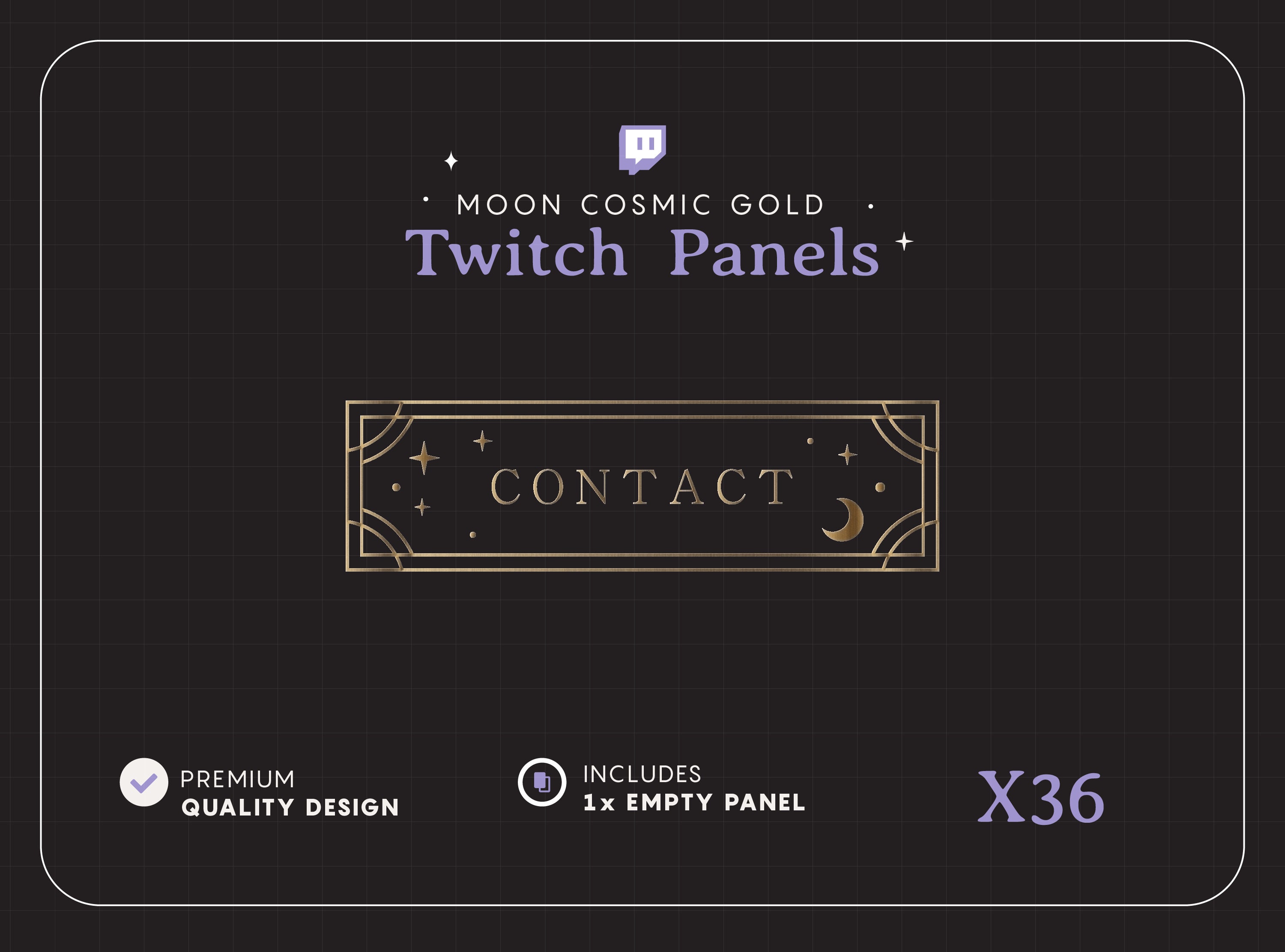 Gold Celestial Moon Panels for Twitch Youtube, Set of 3 Moon Stars ...
