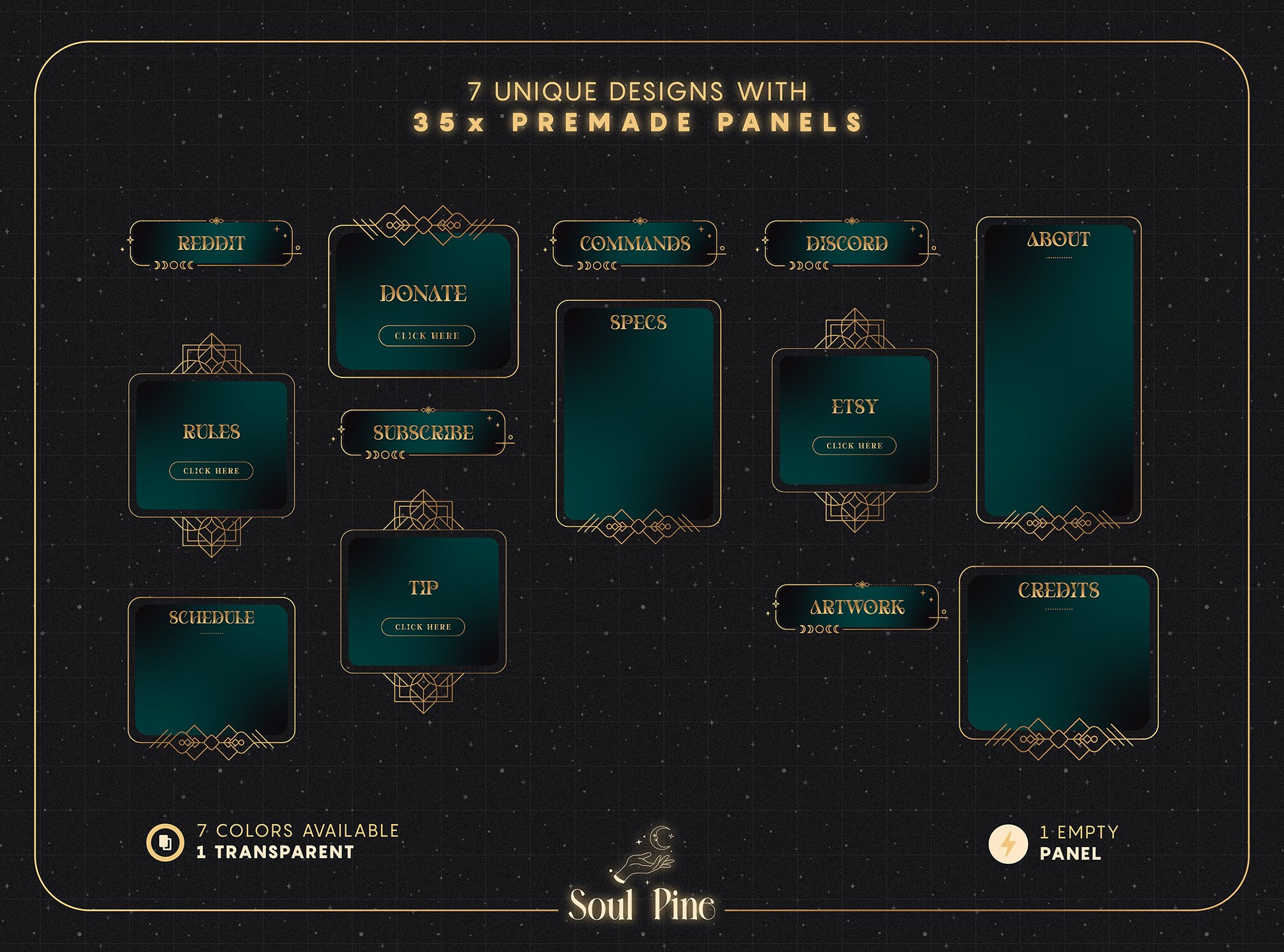 Deep Green Astral Gold Stream Package, Glow TWITCH Overlay, Celestial ...