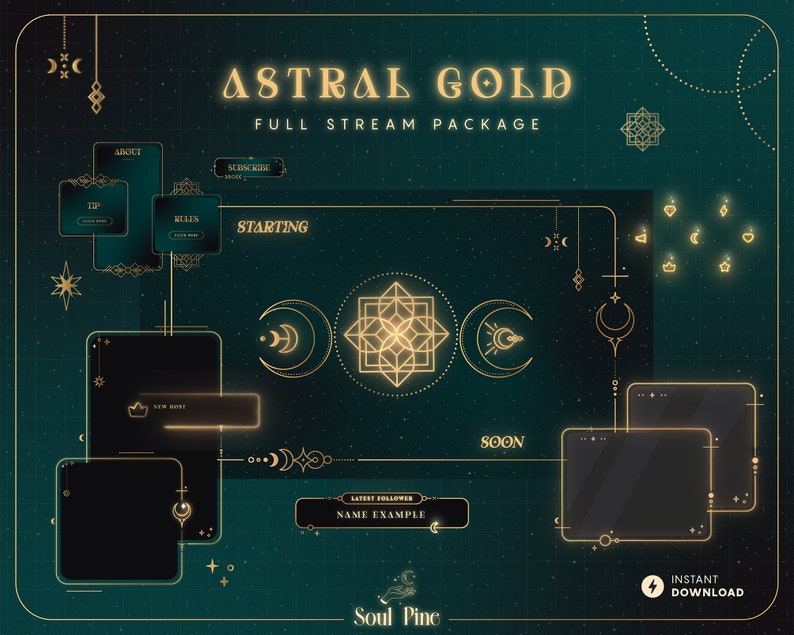 Deep Green Astral Gold Stream Package: Animated Twitch Overlay (digital ...