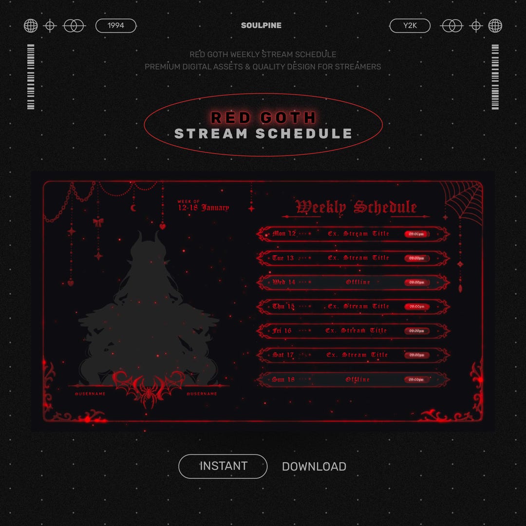 Red Gothic Stream Schedule Template: Vtubertwitch Weekly Timetable ...
