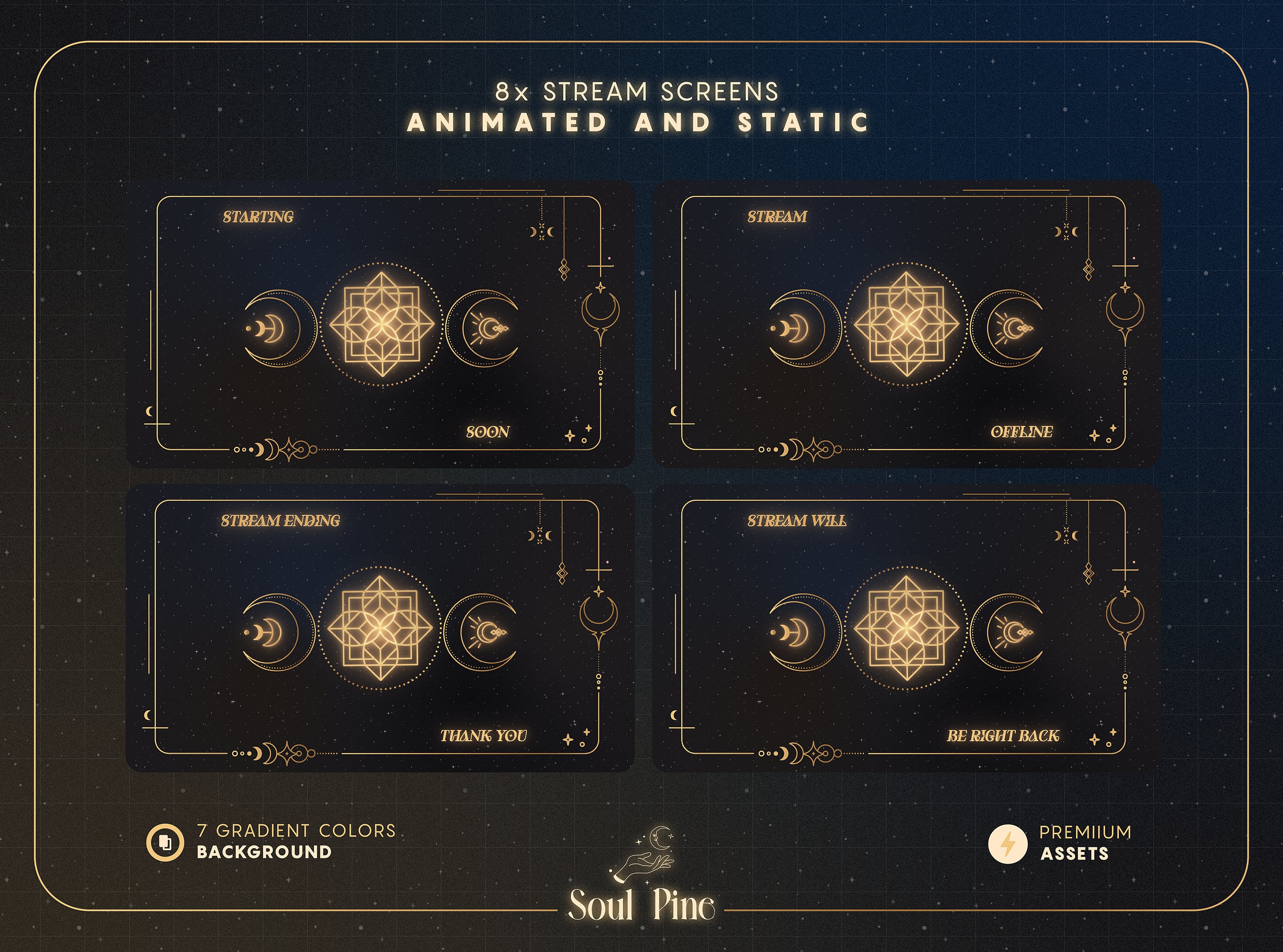 Astral Gold Stream Overlay Package : Celestial Dark Blue Twitch ...