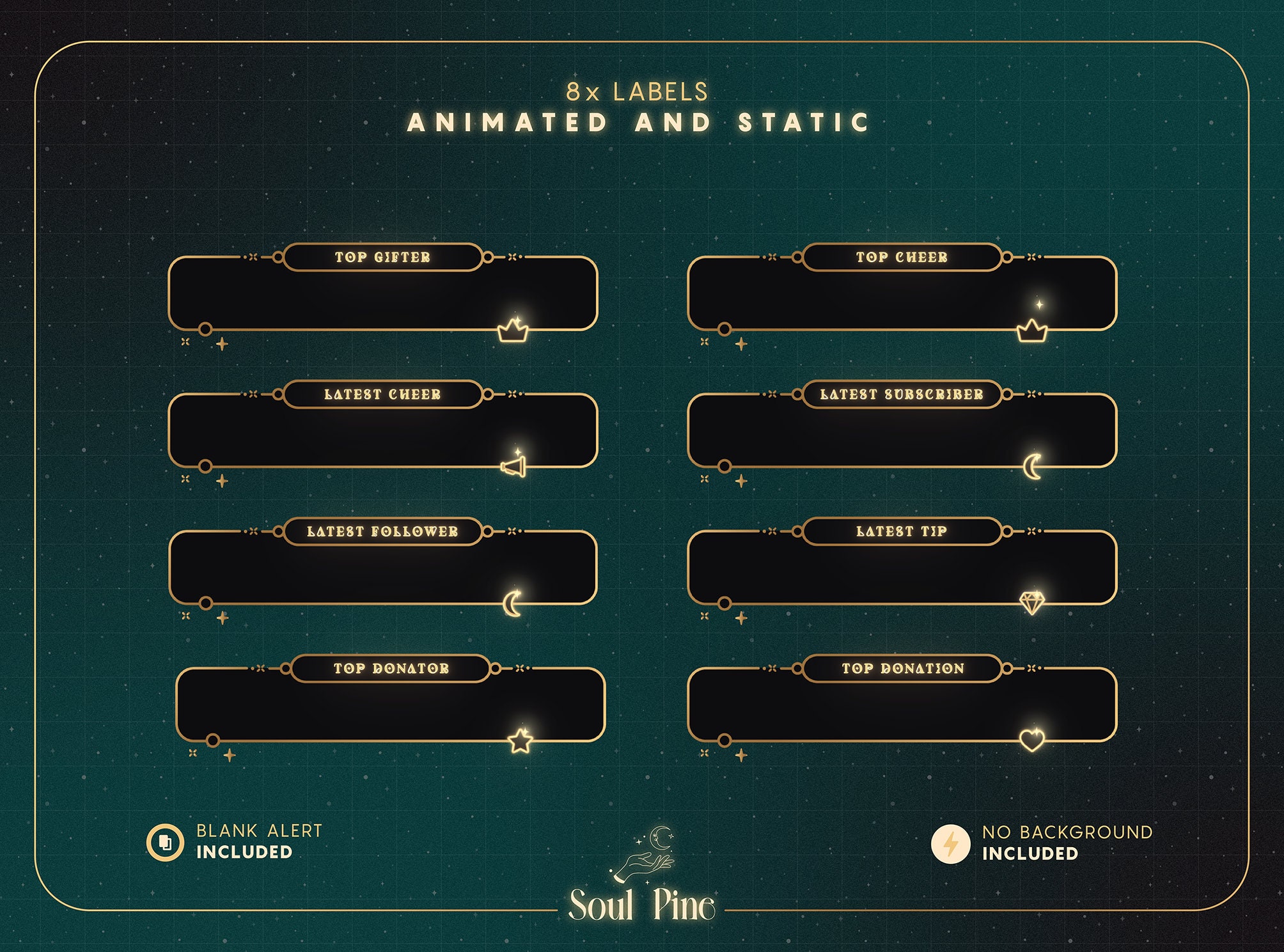 Deep Green Astral Gold Stream Package, Glow TWITCH Overlay, Celestial YOUTUBE & Vtuber Asset ...