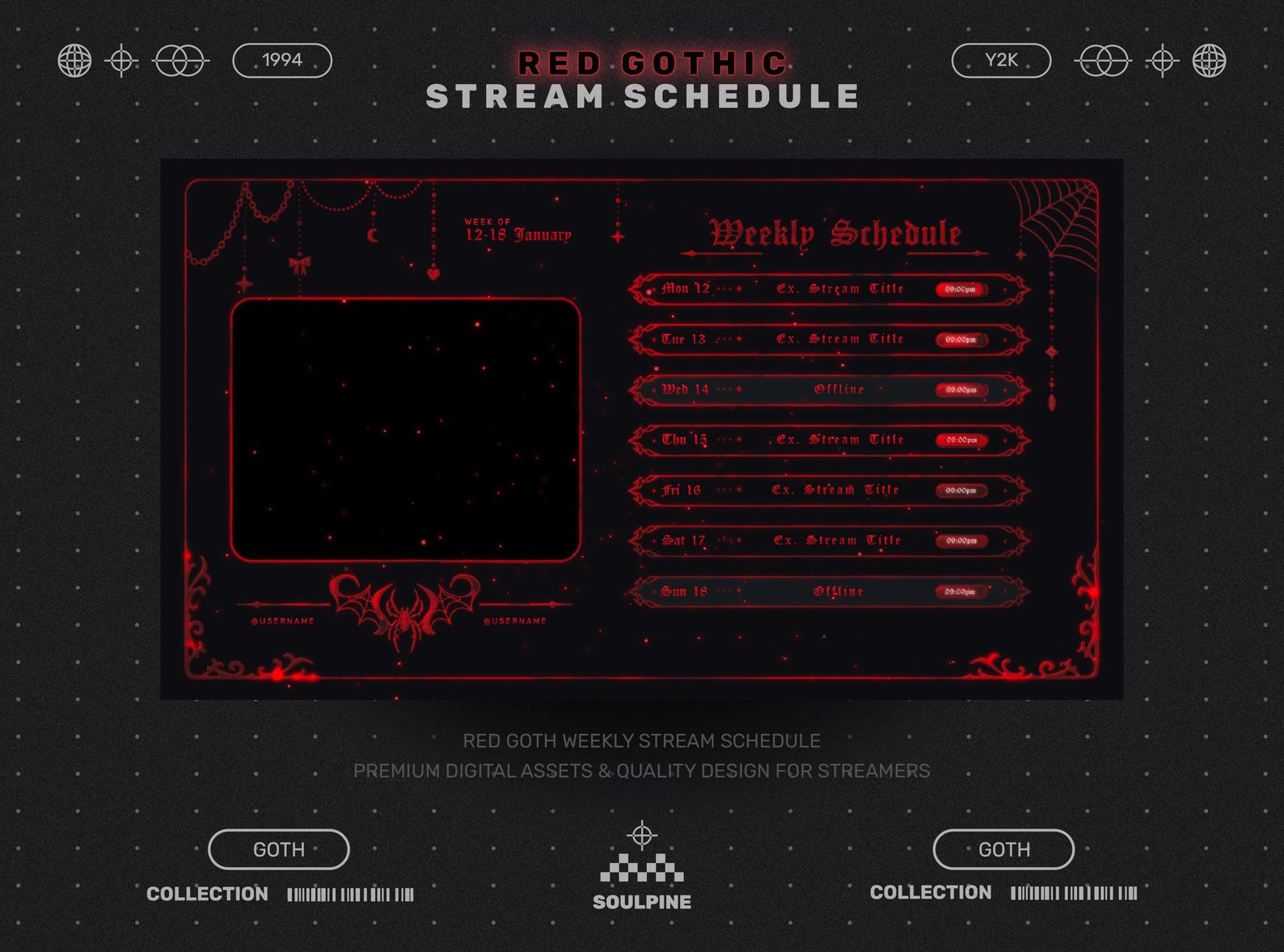 Red Gothic Stream Schedule Template: Vtubertwitch Weekly Timetable ...