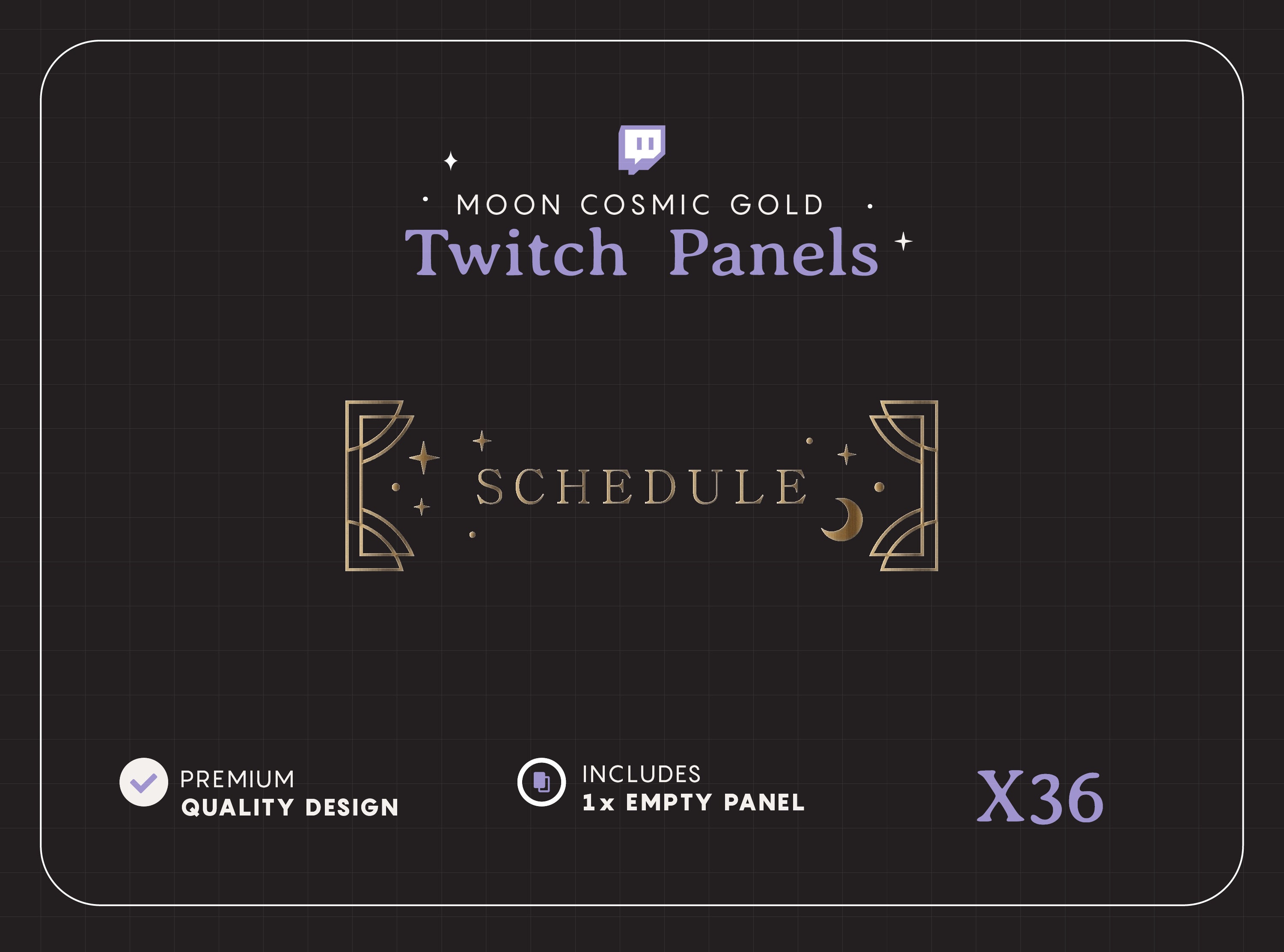Gold Celestial Moon Panels for Twitch Youtube, Set of 3 Moon Stars ...
