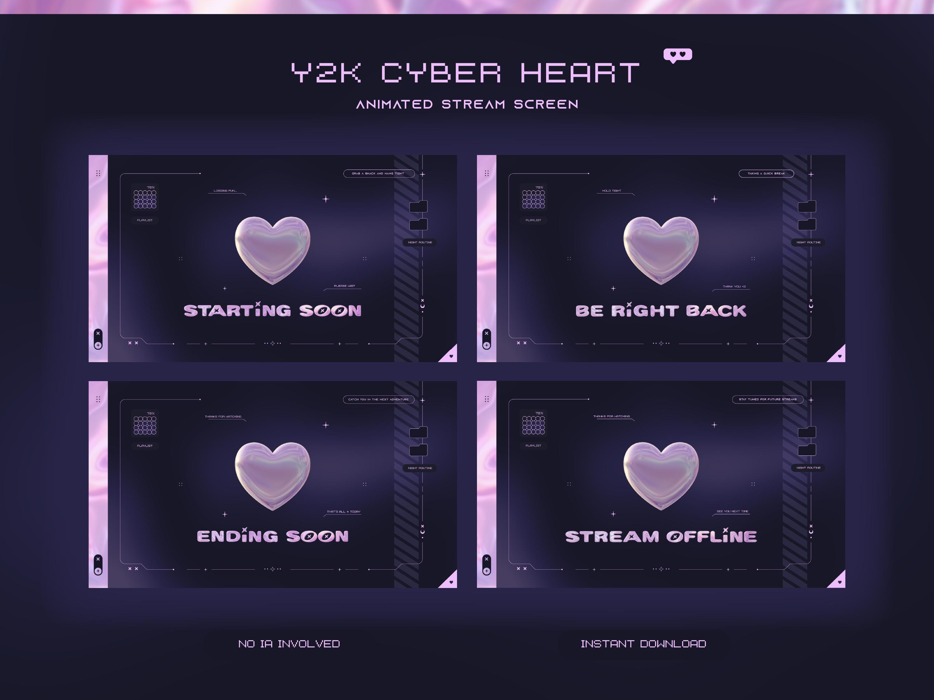 Cyber Heart Y2K Animated Stream Screen : 3D Iridescent Heart, Liquid ...