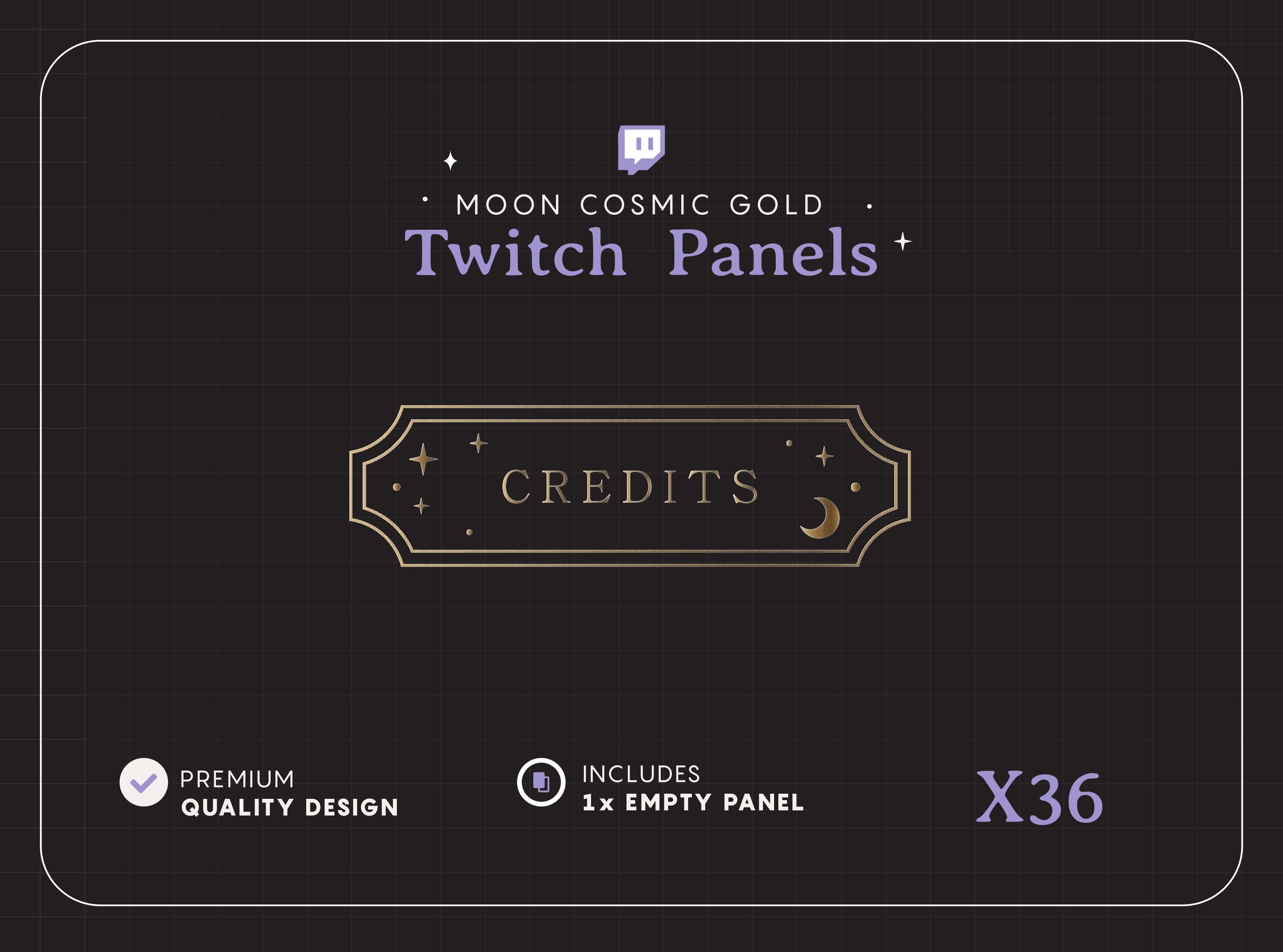Gold Celestial Moon Panels for Twitch Youtube, Set of 3 Moon Stars ...