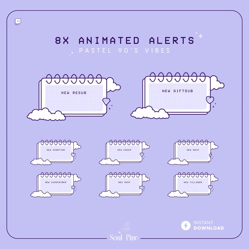 Pastel Purple Animated Twitch Alerts: Y2K Cloud Stationery - Etsy