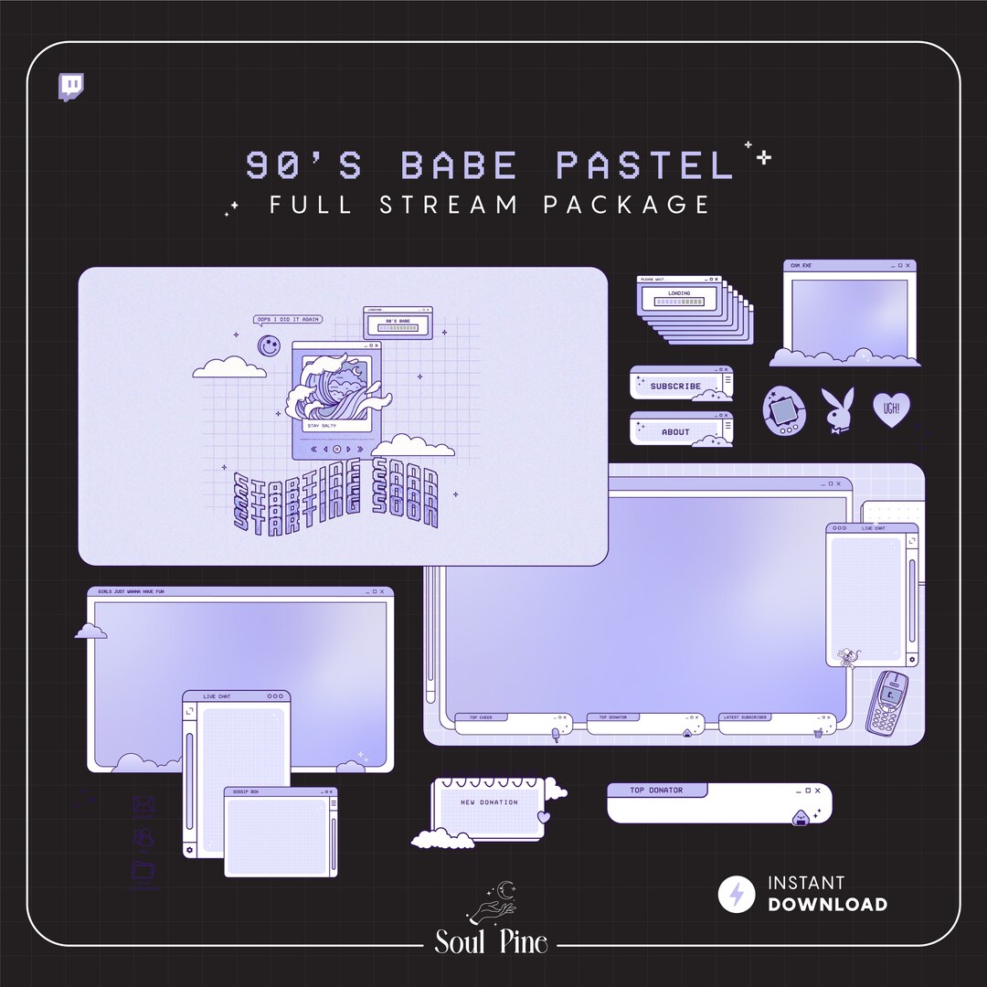 90'S Purple Pixel Stream Package for Twitch, Youtube, 90s 2000 Retro ...