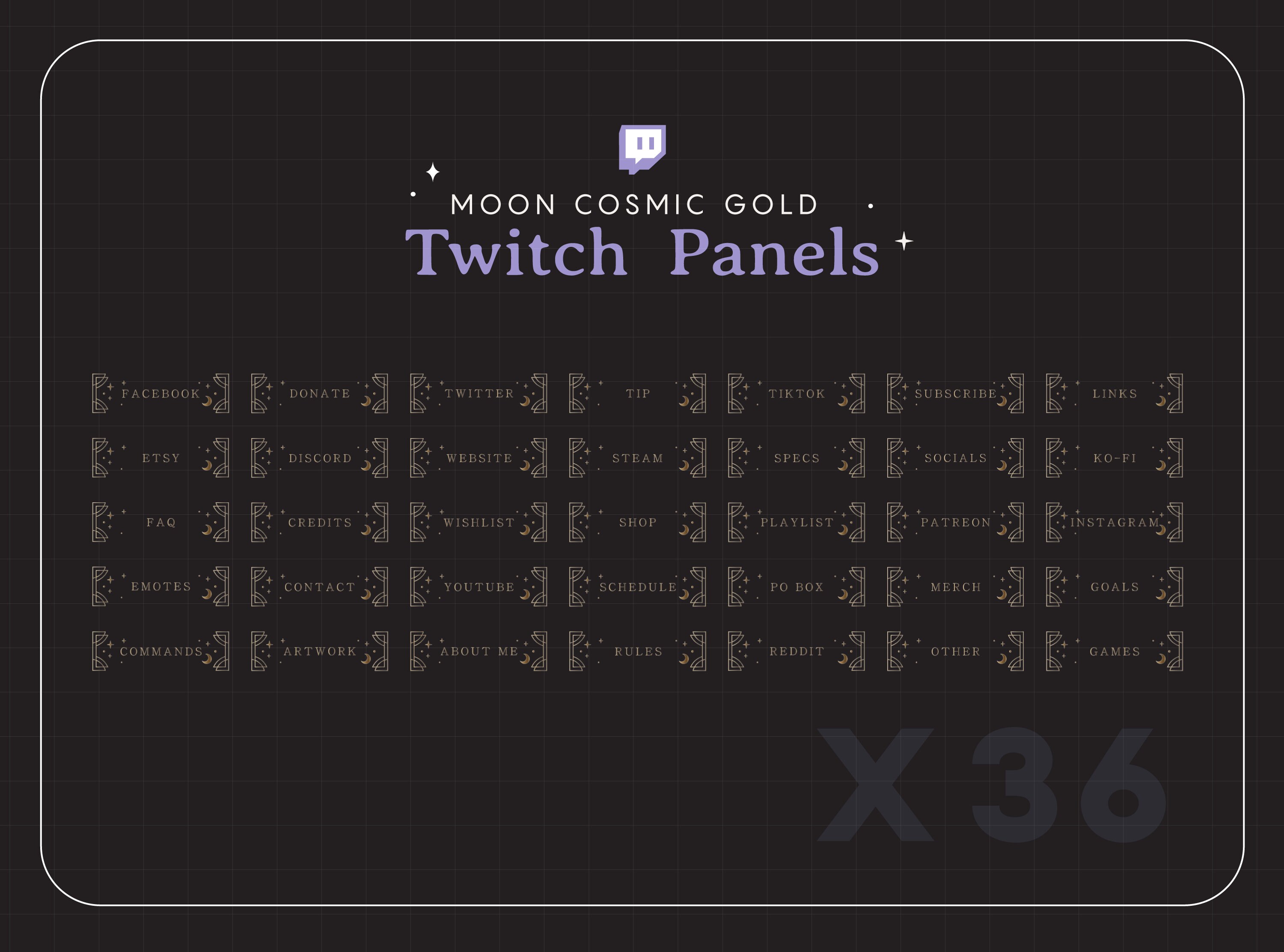 Gold Celestial Moon Panels for Twitch Youtube, Set of 3 Moon Stars ...