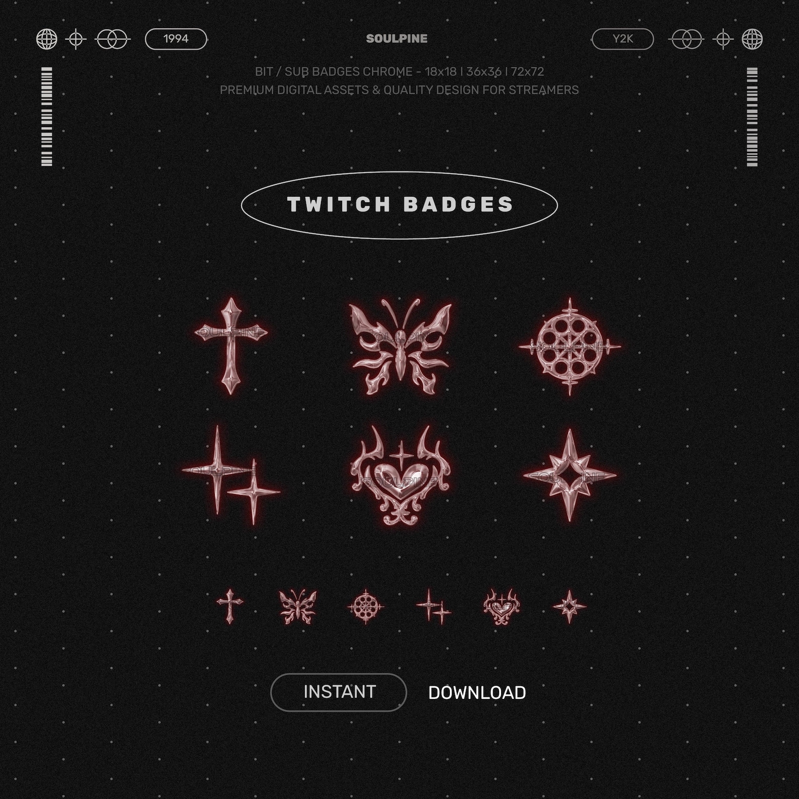 Red Gothic Chrome Twitch Sub & Bit Badges: Crimson Goth Badges Pack ...