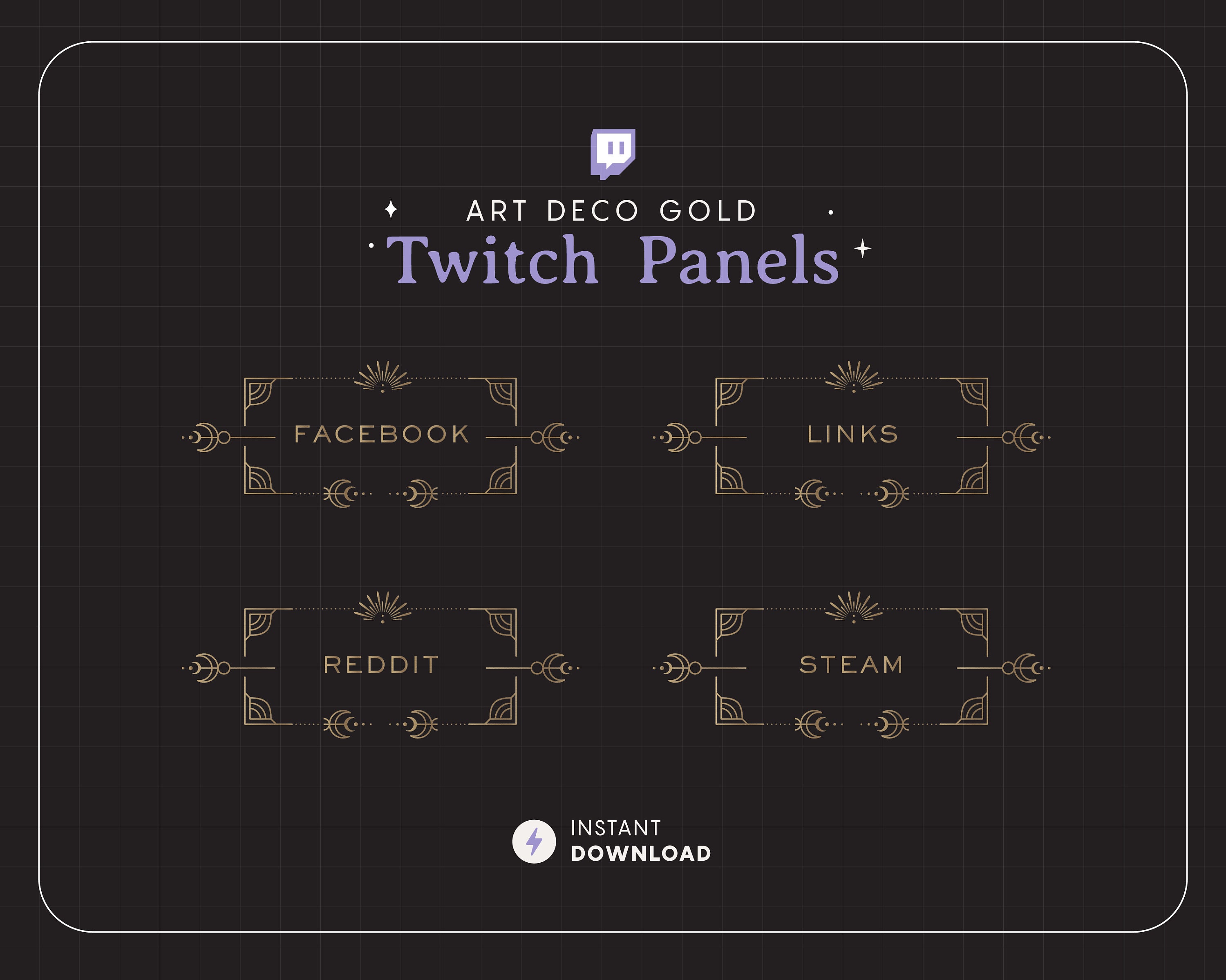 Sophisticated Gold Panels for Twitch Youtube, Art Deco Gold Panel ...