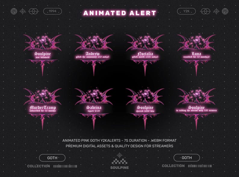 Goth Stream Alert: Animated for Twitch, Kick, Youtube - Alert Pink ...
