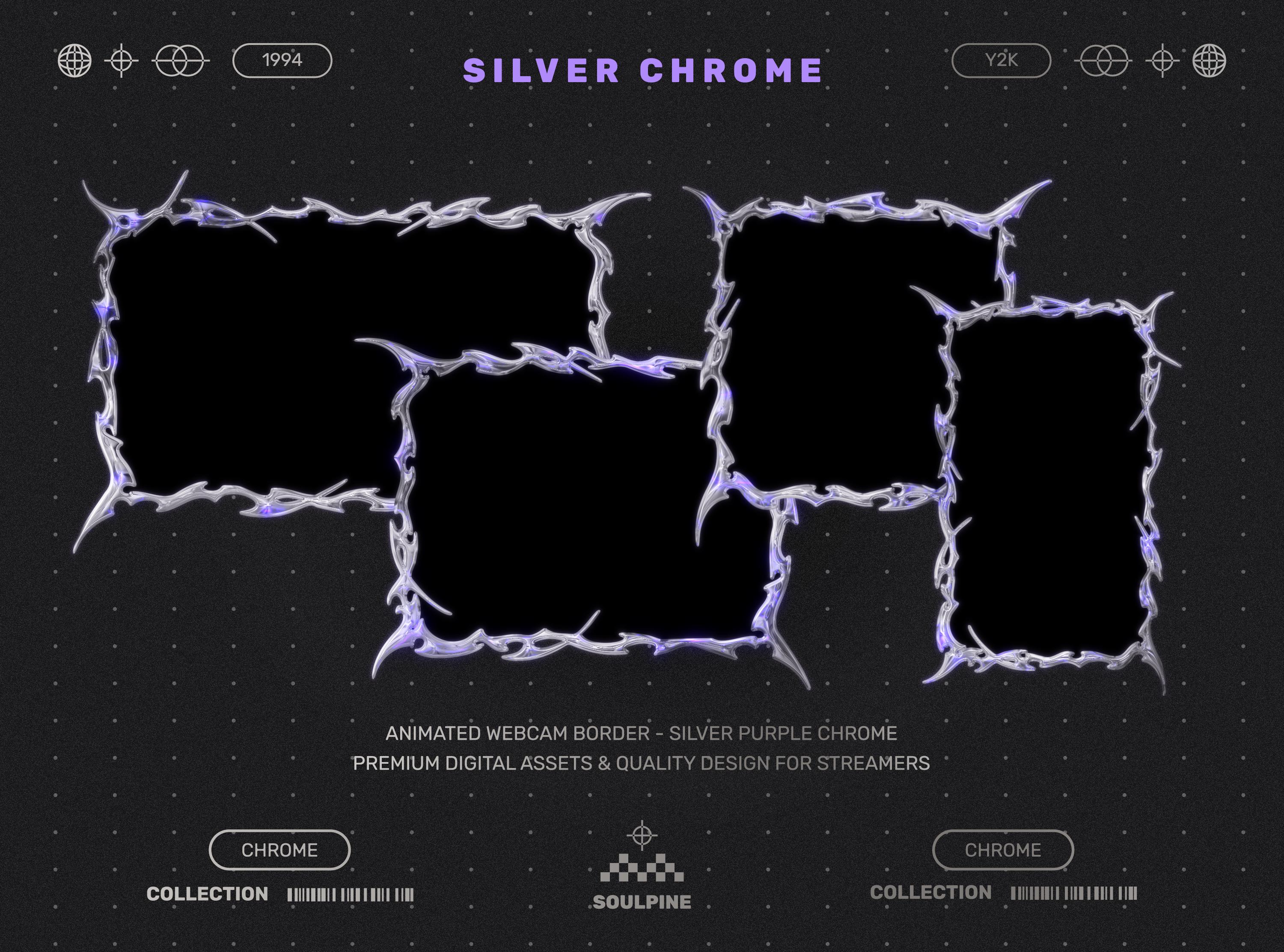 Chrome Y2K Animated Webcam Frames: Silver Purple Stream Borders for ...