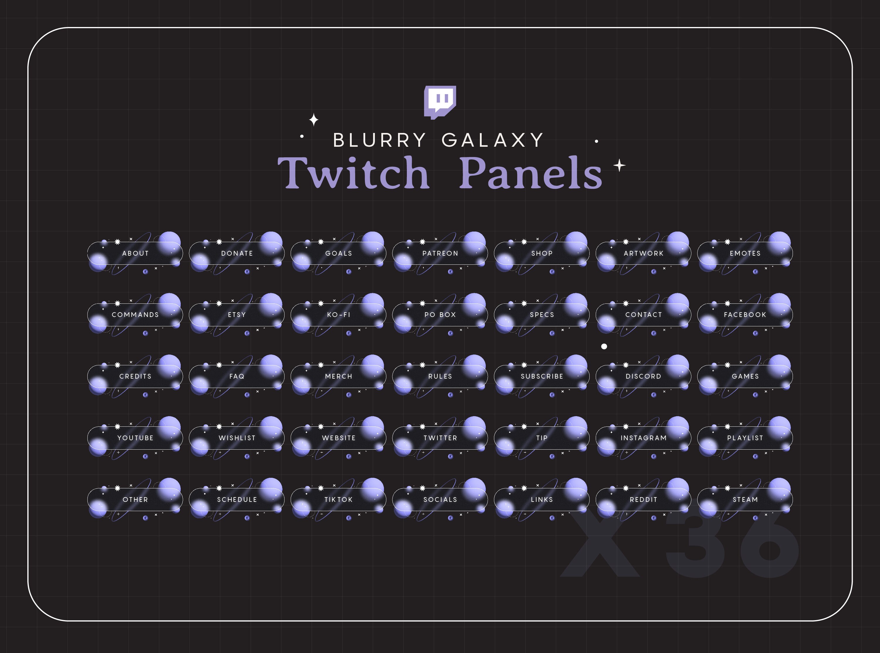 36 Purple Galaxy Panel, 3D Twitch Panel, Blurry Galaxy,glass Effect ...