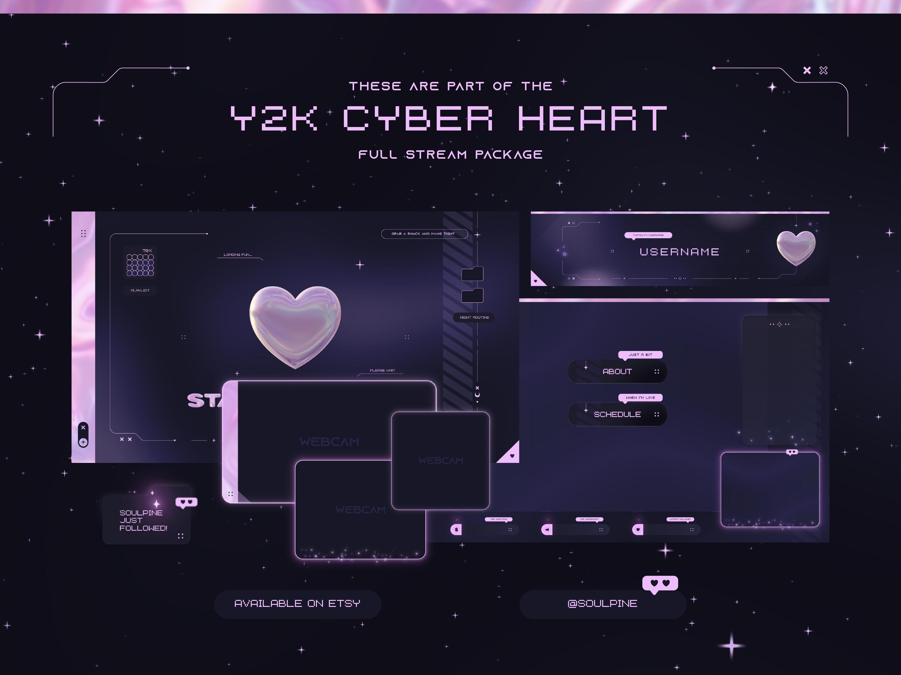 Cyber Heart Y2K Animated Stream Screen : 3D Iridescent Heart, Liquid ...