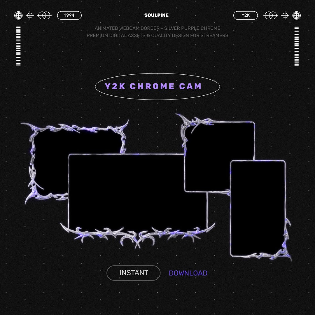 Chrome Y2K Animated Webcam Frames: Silver Purple Stream Borders for ...