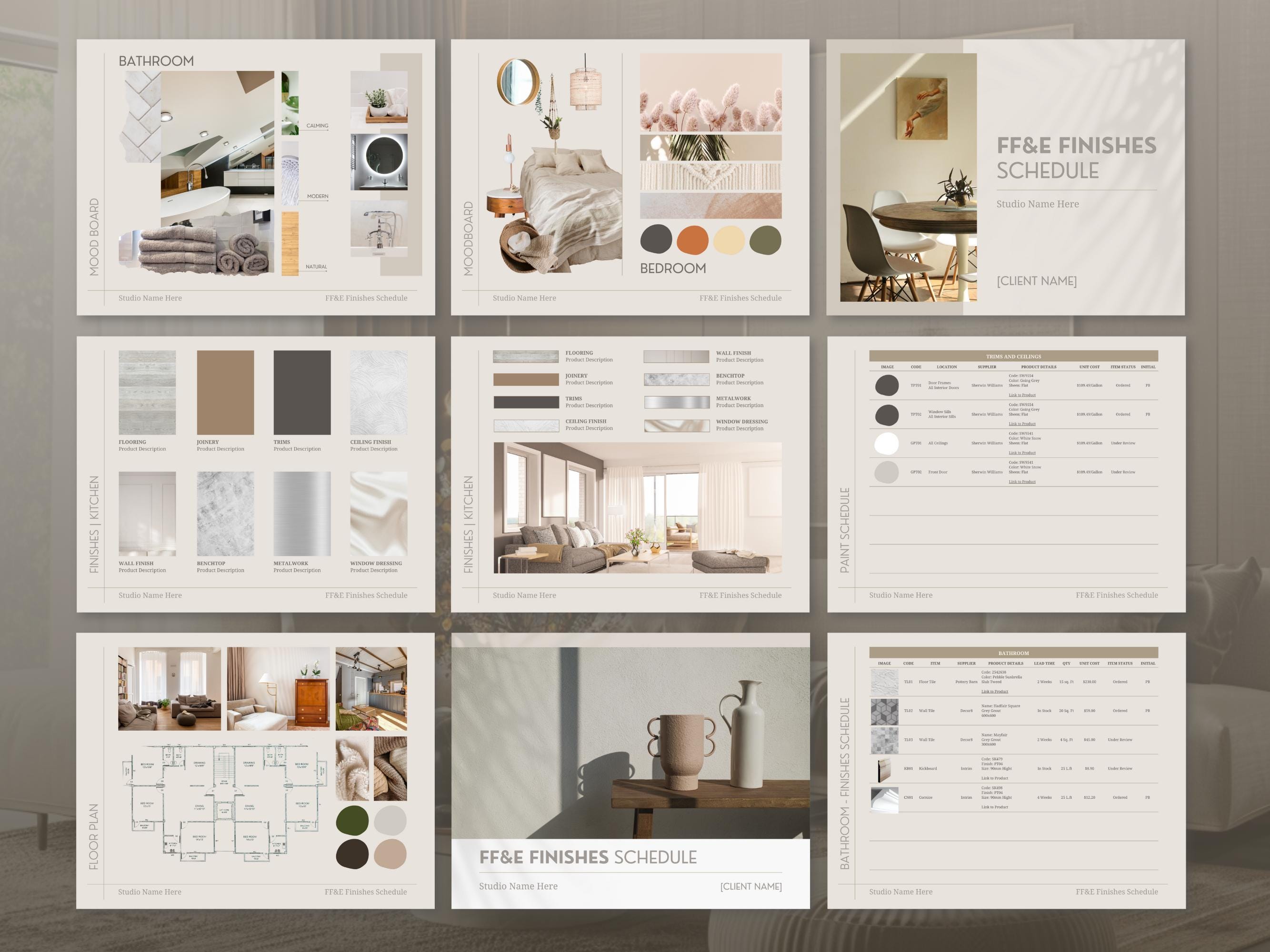 FFE Finishes Schedule for Interior Designers, Moodboard, Specification ...