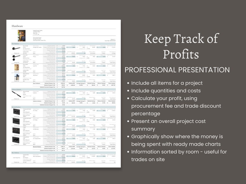Interior Design Template FF&E Finishes Schedule, Procurement Fee Profit ...