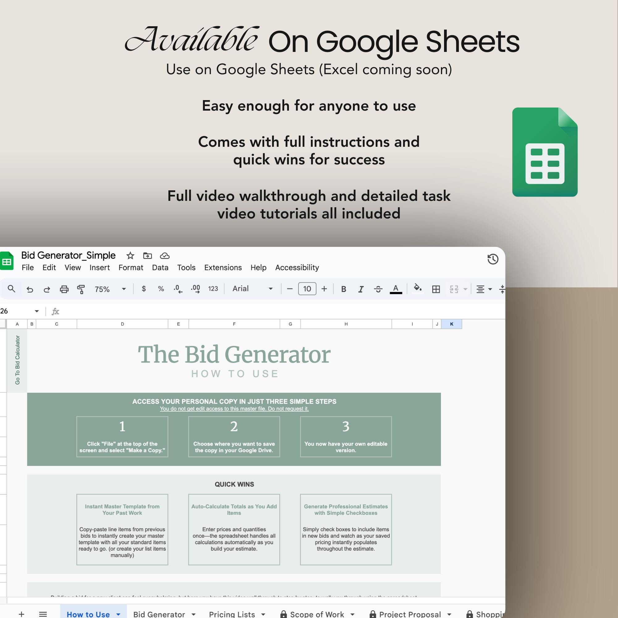 Construction Bid Generator Calculator Google Sheets Builders ...