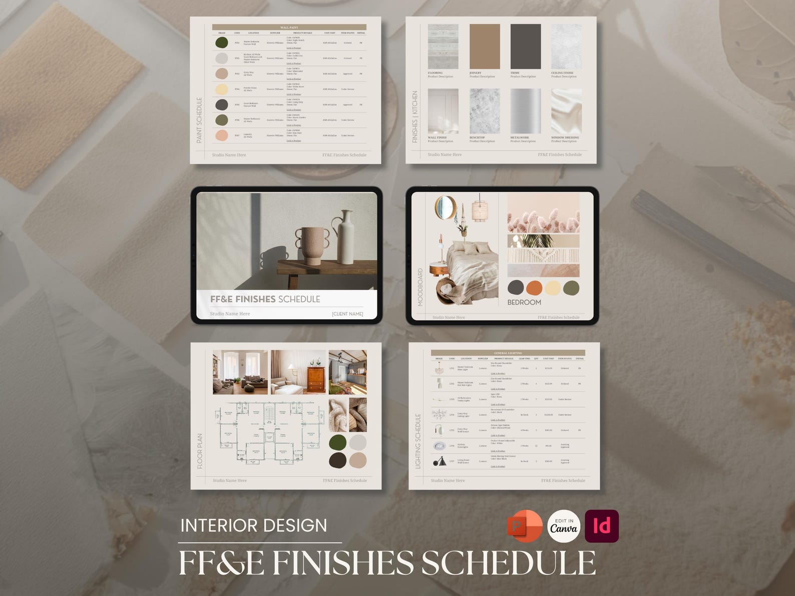 Interior Design Furniture, Finishes and Fixtures Schedule Template ...