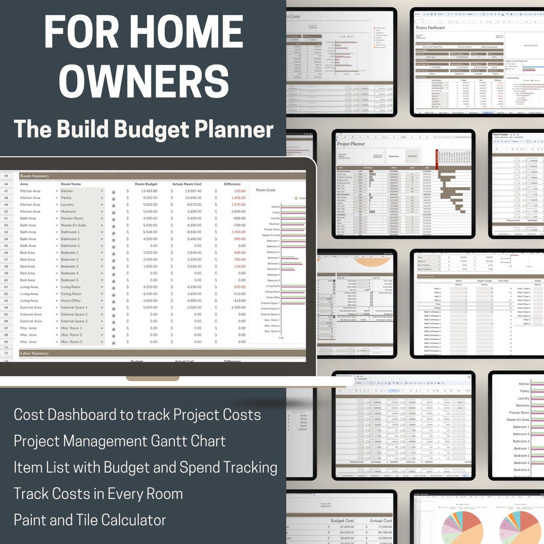 Construction Project Template, Home Renovation Planner, Excel & Google ...