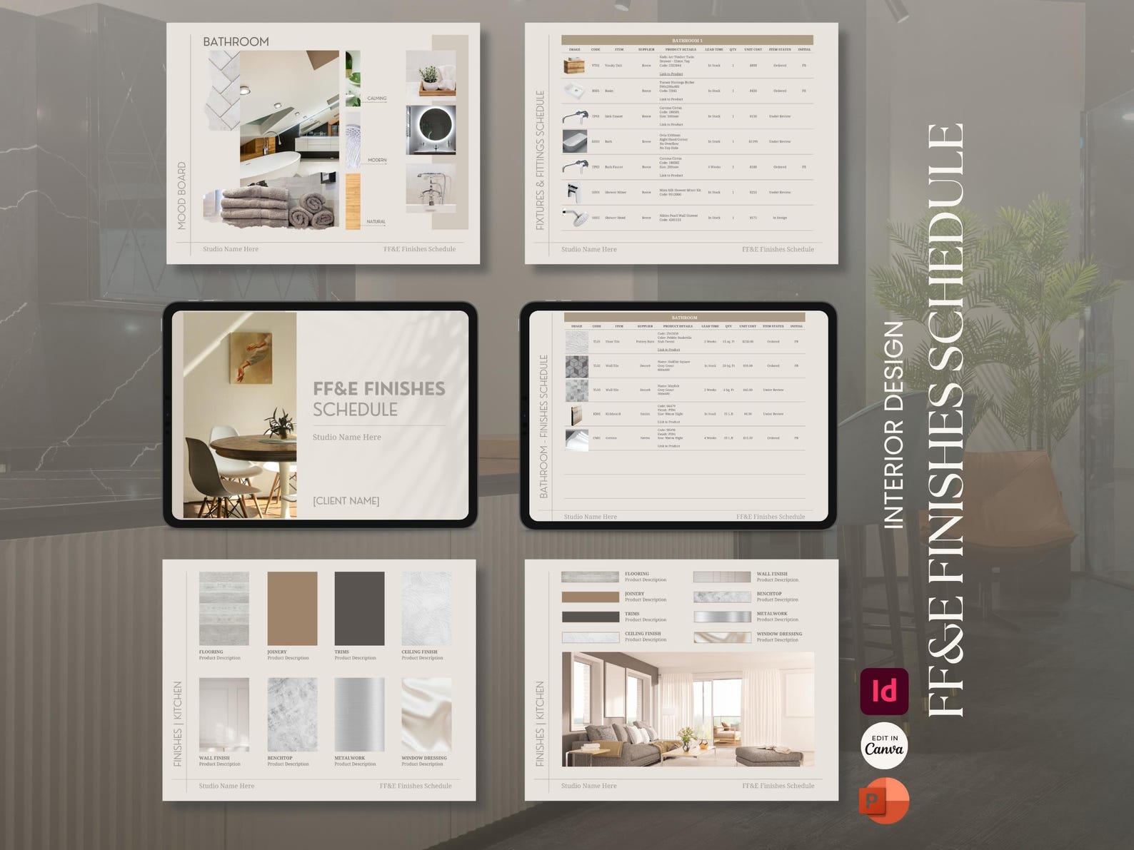 Interior Design Furniture, Finishes and Fixtures Schedule Template ...