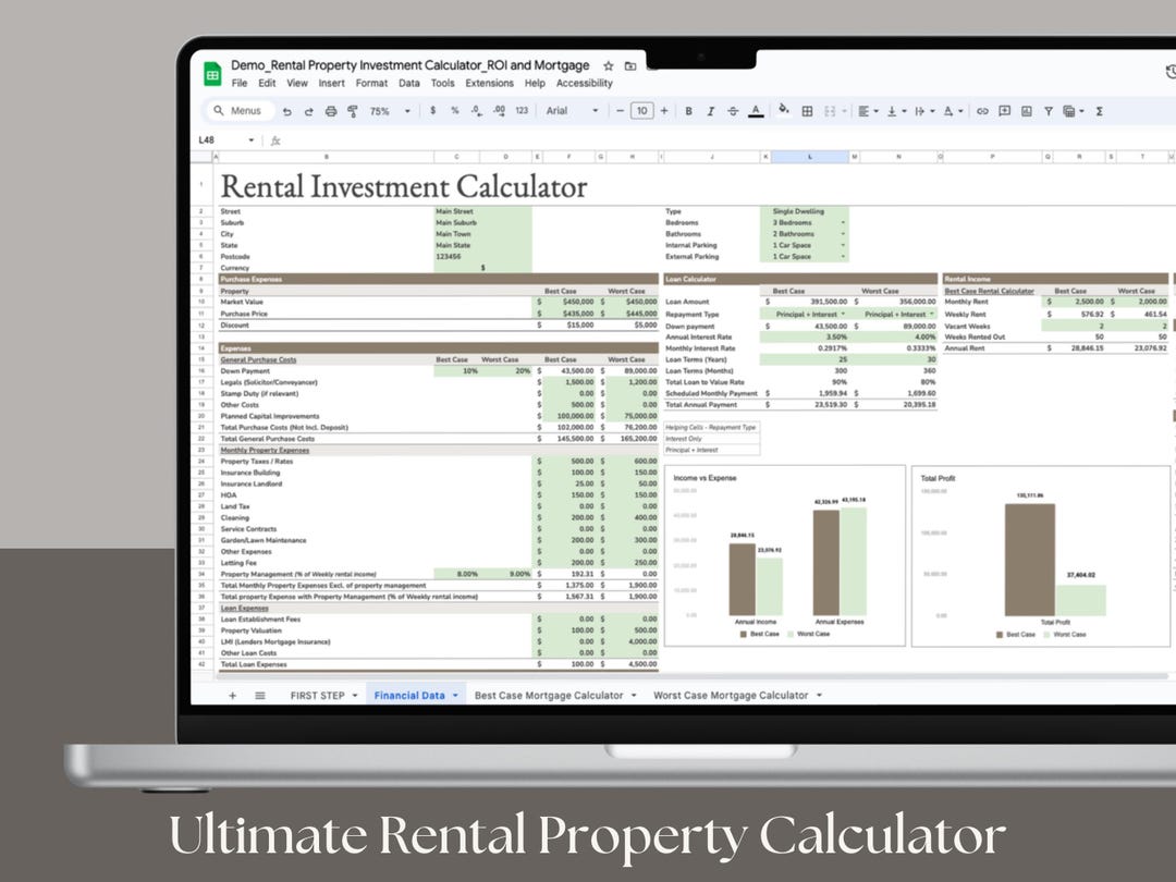 Rental Property Investment Calculator Spreadsheet Excel Google Sheets ...