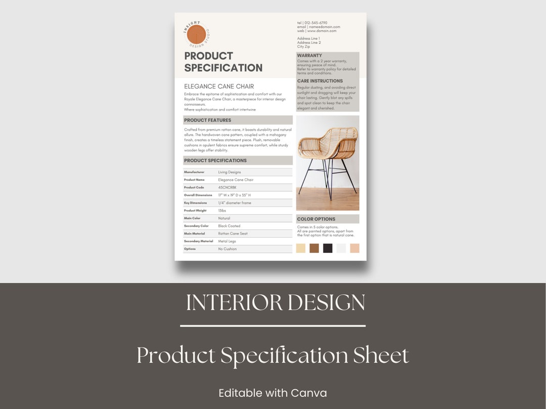 Interior Design Product Specification Canva Template, Furniture ...
