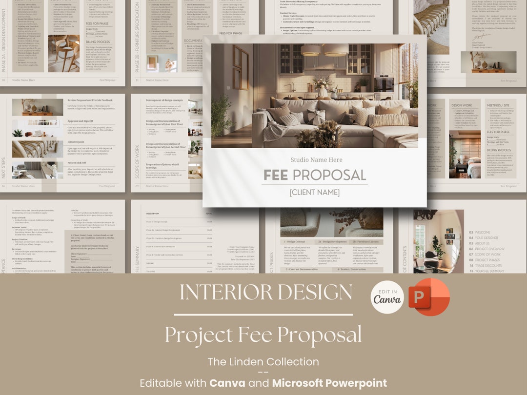 Interior Design Fee Proposal Template Linden Collection Canva ...