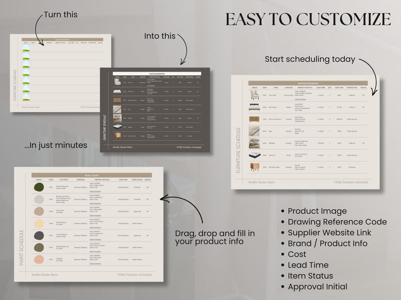 Interior Design Furniture, Finishes and Fixtures Schedule Template ...