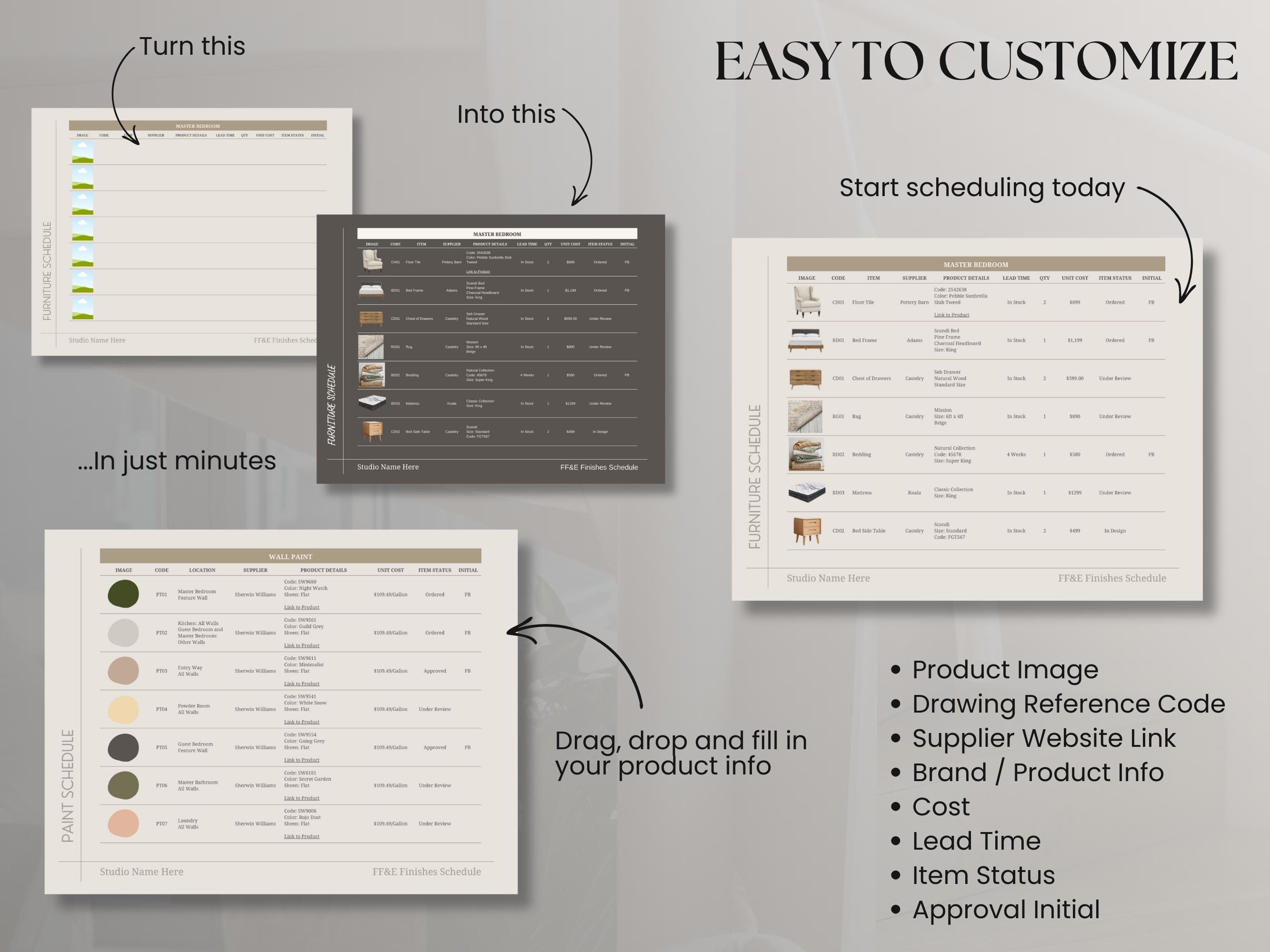 Interior Design Furniture, Finishes and Fixtures Schedule Template ...