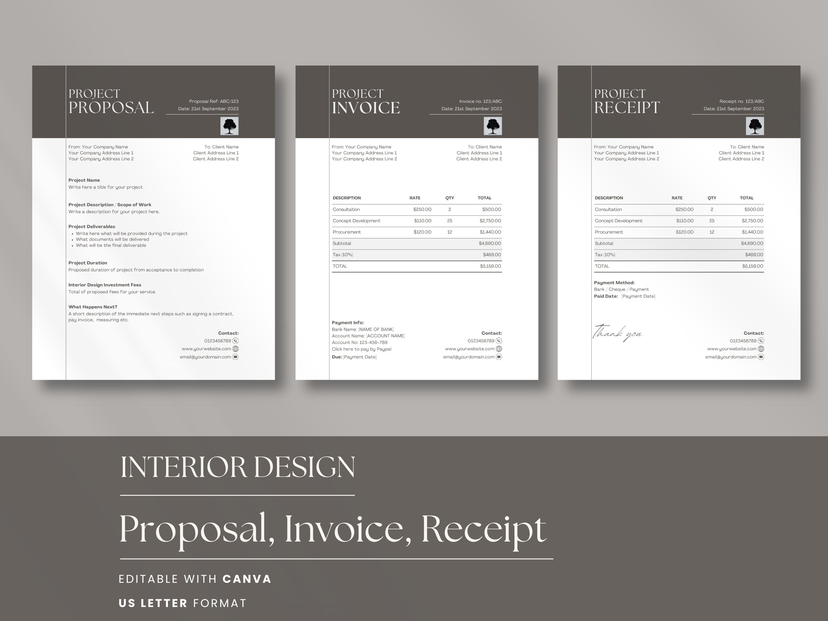 Interior Design Financial Template Bundle: Project Proposal, Invoice ...