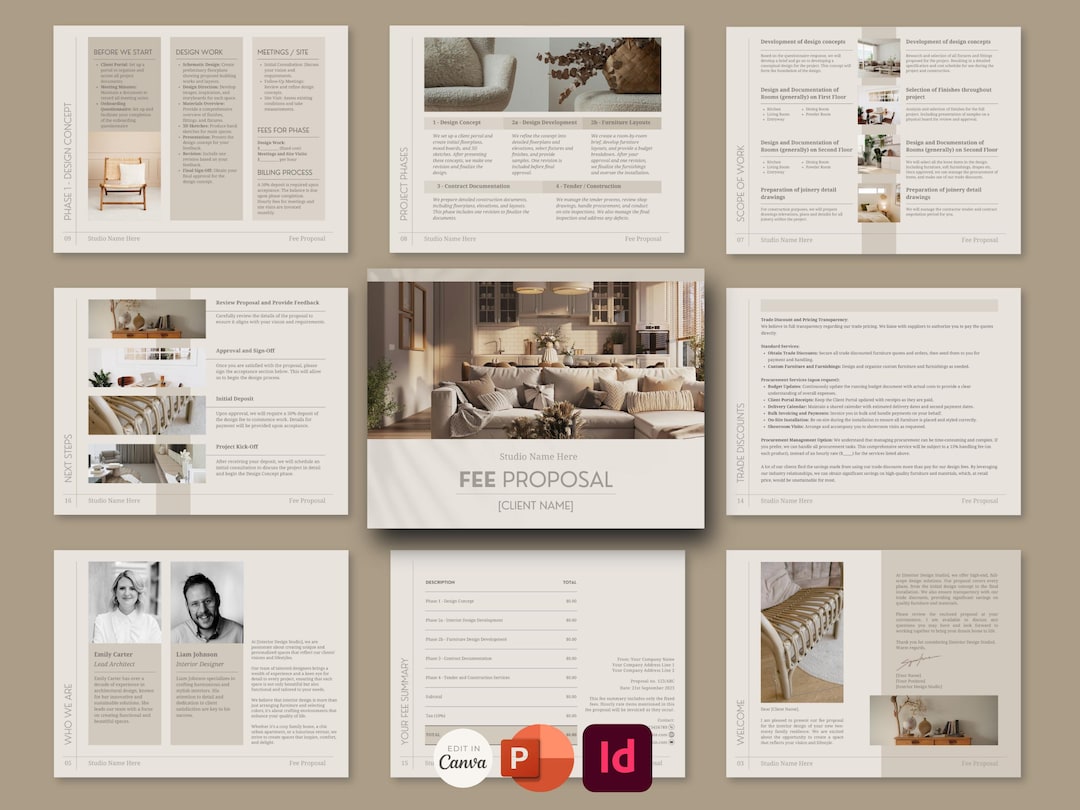 Interior Design Fee Proposal Template - Canva Powerpoint Adobe Indesign ...