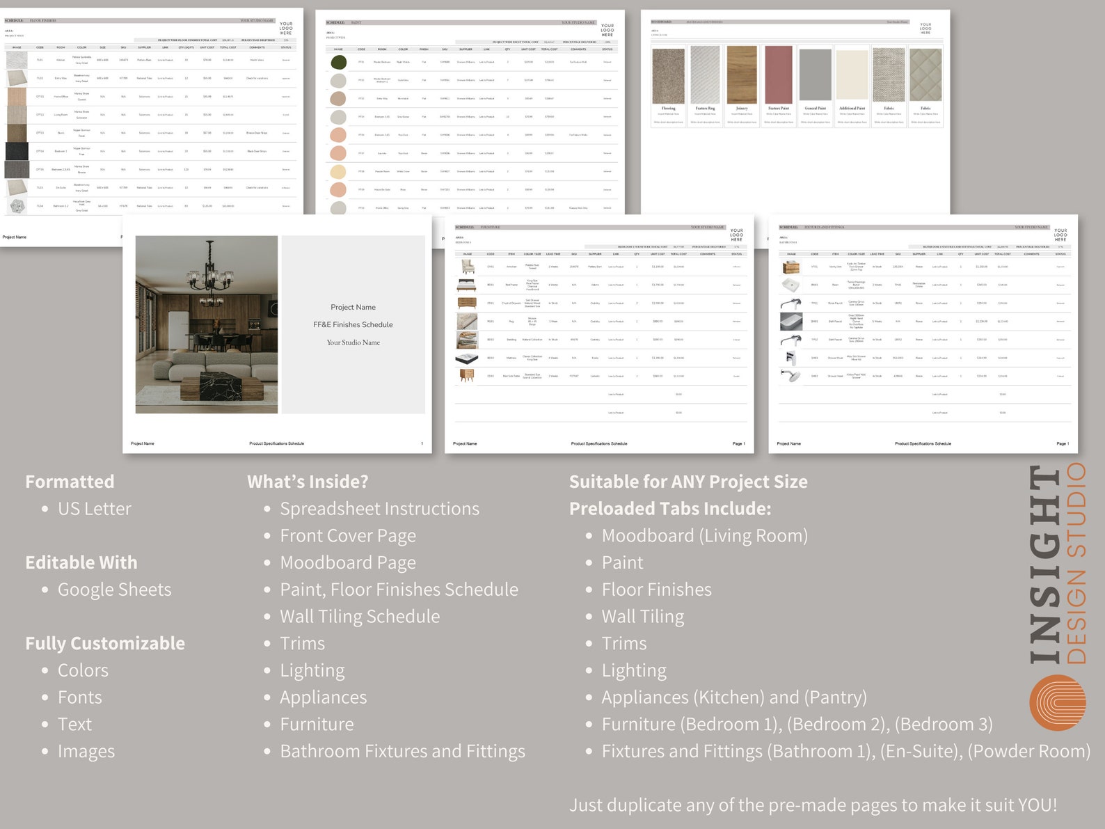 Interior Design Google Sheets FF+E Finishes Product Specification ...