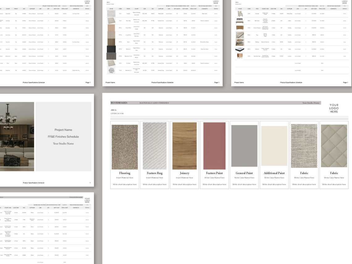 Interior Design Google Sheets FF+E Finishes Product Specification ...