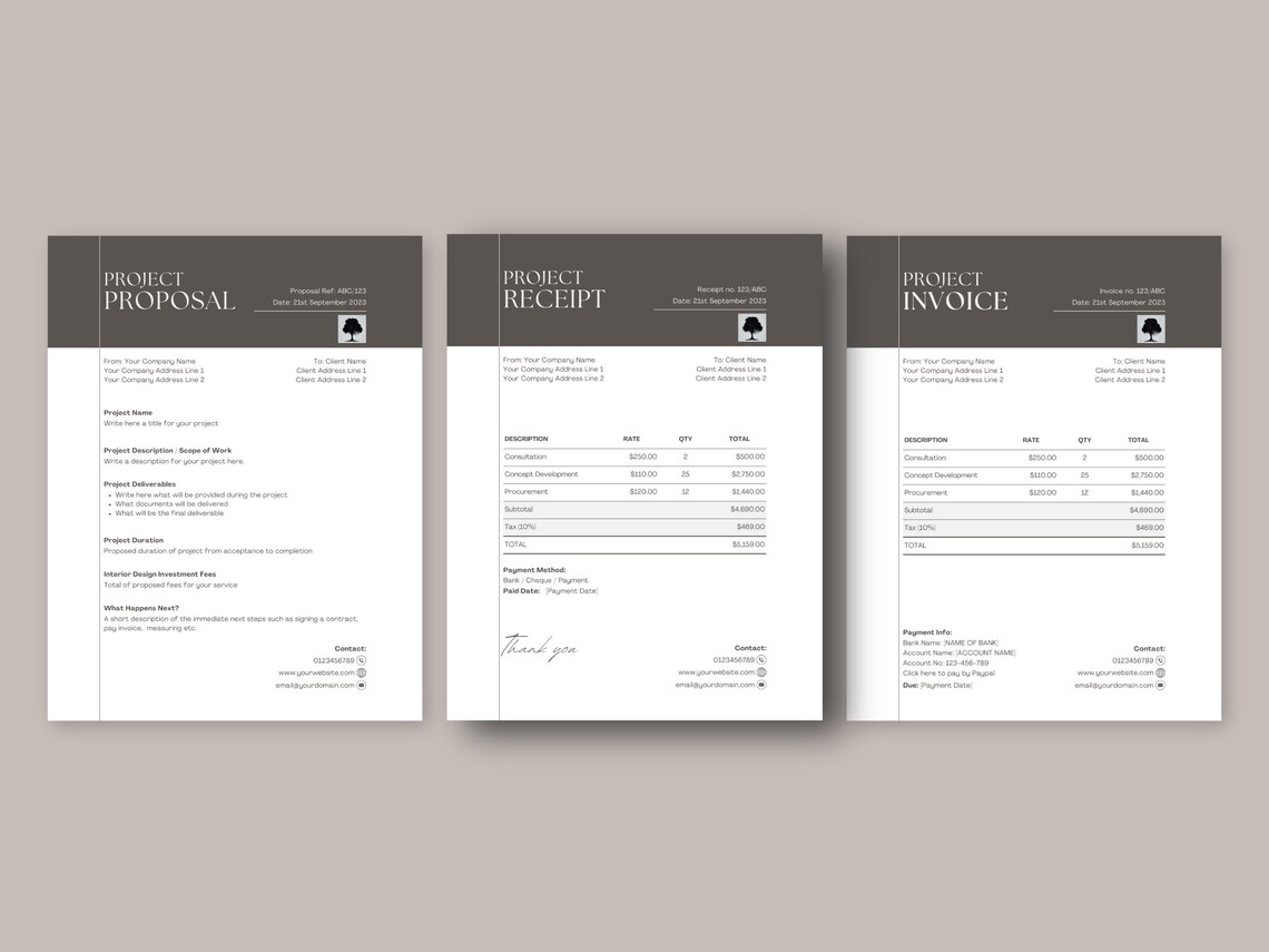 Interior Design Financial Template Bundle: Project Proposal, Invoice ...