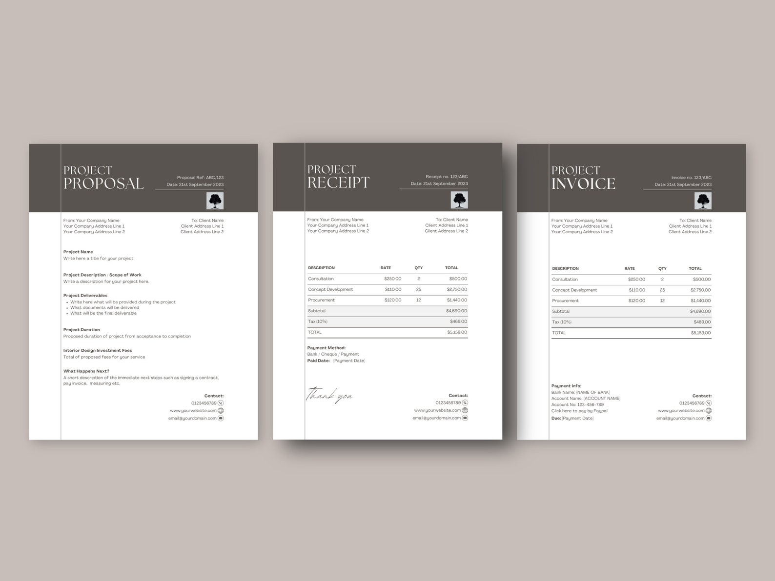 Interior Design Financial Template Bundle: Project Proposal, Invoice ...