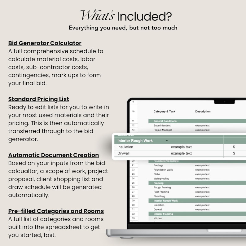 Construction Bid Generator Calculator Google Sheets Builders ...